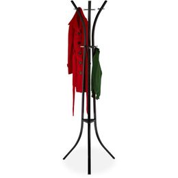 Garderobenständer Metall, freistehender Jackenständer, 9 Haken, Standgarderobe, 184 x 61 x 54,5 cm, schwarz - Relaxdays