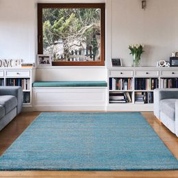 Teppich Grau Türkis Kurzflor Meliert Farbecht Pflegeleicht,140x200 cm