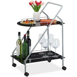 Servierwagen, 2 Ablagen, drehbare Rollen, HxBxT: 84 x 45 x 60 cm, moderner Rollwagen, Glas & Metall, schwarz - Relaxdays