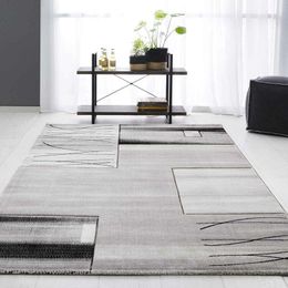 Designer Teppich Wohnzimmer Grau Kacheloptik mit Farbverlauf und Konturenschnitt,80x300