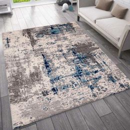 Vimoda - Teppich Abstrakt Vintage Look Wohnzimmer Kurzflor Teppich läufer Blau Grau,120x170 cm