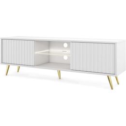 Selsey - Bello - TV-Schrank mit Lamellenfronten - 135 cm - weiß mit goldenen Beinen