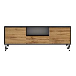 Selsey PLOYSTEA - TV-Schrank mit offenem Fach und 3 geschlossenen Fächern, modern, 137 cm breit (Schwarz / Wotan Eiche, ohne LED)