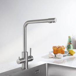 CECIPA - Küchenarmatur pure - i 3 Wege Wasserhahn Küche 360° Schwenkbar Hochdruckarmatur, Trinkwasserhahn mit 2 Hebel, 3 in 1 Mischbatterie für