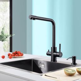 CECIPA - Küchenarmatur pure - b 3 Wege Wasserhahn Küche 360° Drehbar Hochdruckarmatur, Trinkwasserhahn mit Doppelhebel, 3 in 1 Mischbatterie für