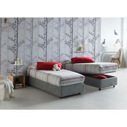 TALAMO ITALIA Einzelbett Ilaria, Containerbett mit Stoffbespannung, 100% Made in Italy, Frontöffnung, passend für Matratze Cm 90x190, Grau