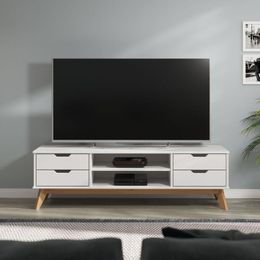 Casaria - tv Schrank Borneo Kiefer 140x42x40cm mit 4 Schubladen 2 Fächer Massiv fsc®- zertifiziert Holz 45kg Belastbar Kippsicherung TV-Board