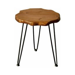 Spetebo - Holz Beistelltisch Kiefer massiv 45 cm - rund - Blumen Couch Sofa Tisch handgefertigt natürliche Tischkante