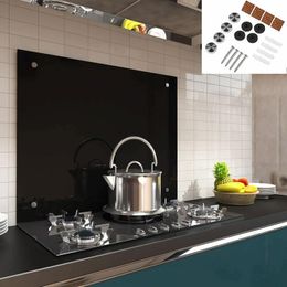 Mucola Küchenrückwand Spritzschutz Fliesenspiegel Küche Wandschutz Glas 6mm esg Schwarz - 70x55CM