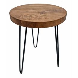 Spetebo - Beistelltisch Ulme massiv - rund / 40cm - Holz Metall Deko Couchtisch Blumenhocker