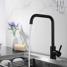 Niederdruck Wasserhahn Küche Armatur aus Edelstahl, 360° Schwenkbar Küche Mischbatterie Einhebelmischer, schwarz - LONHEO