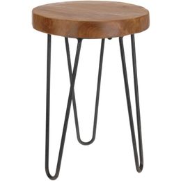 Spetebo - Teak Holz Hocker 42 cm - Massivholz Sitzhocker Metall Blumenhocker Blumenständer