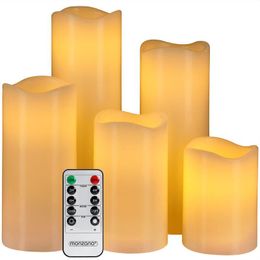Deuba MONZANA 5x LED Kerzen mit Timerfunktion flackernde Flamme Fernbedienung 5 Größen Dimmbar elektrische Echtwachs Kerzen Batterie Groß Warmweiß ø7,5cm