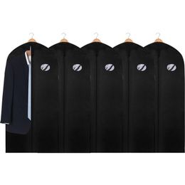 5x Kleidersack Kleidersäcke Schutzhülle mit Schuhtasche Kleiderhülle Kleiderschutz Dicker Vliesstoff mit PE-Folie 128 x 60cm - Schwarz - HENGDA