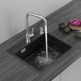 Spülen mit 1 Becken, Schwarz Einzelbecken-Küchenspülbecken, 50 x 45 Arbeitsplatte oder eingebauter Edelstahl 304 mit Abfluss und Siphon - CECIPA