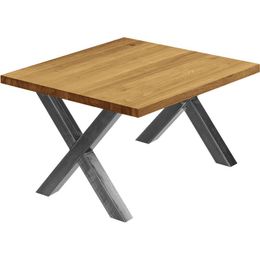 Esstisch Küchentisch Schreibtisch Couchtisch aus Massivholz, 60x60x47 cm (AxBxH), Design, Rustikal / Rohstahl mit Klarlack, LKG-01-A-003-0000D - Lamo