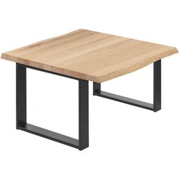 Esstisch Küchentisch Schreibtisch Couchtisch aus Massivholz, mit Baumkante 60x60x47 cm (AxBxH), Modern, Natur / Schwarz, LKB-01-A-002-9005M - Lamo