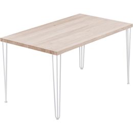 LAMO Manufaktur Esstisch Küchentisch Schreibtisch Couchtisch aus Massivholz, 100x60x76 cm (AxBxH), Creative, Roh / Weiss, LOG-01-A-001-9016Cr