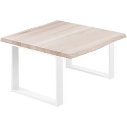 Esstisch Küchentisch Schreibtisch Couchtisch aus Massivholz, mit Baumkante 60x60x47 cm (AxBxH), Modern, Roh / Weiss, LKB-01-A-001-9016M - Lamo