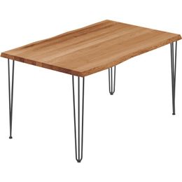 Esstisch Küchentisch Schreibtisch Couchtisch aus Massivholz, mit Baumkante 100x80x76 cm (AxBxH), Creative, Dunkel / Rohstahl mit Klarlack,