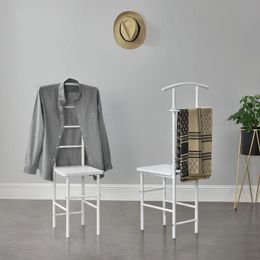 Herrendiener Stuhl Anaheim 107x45x45 cm mit Kleiderbügel + Hosenhalter Ablage Metallgestell Weiß en.casa - Weiß