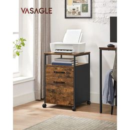 Songmics VASAGLE Rollcontainer mit 2 Schubladen Aktenschrank Nachttisch Büroschrank mit Rädern 66 x 41 x 45 cm stabiles Stahlgestell vintagebraun-schwarz