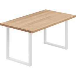 Lamo Manufaktur - Esstisch Küchentisch Schreibtisch Couchtisch aus Massivholz, 100x60x76 cm (AxBxH), Loft, Natur / Weiss, LOG-01-A-002-9016L