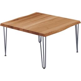 Esstisch Küchentisch Schreibtisch Couchtisch aus Massivholz, mit Baumkante 60x60x47 cm (AxBxH), Creative, Dunkel / Anthrazit, LKB-01-A-004-7016Cr