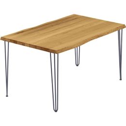 Esstisch Küchentisch Schreibtisch Couchtisch aus Massivholz, mit Baumkante 100x80x76 cm (AxBxH), Creative, Rustikal / Anthrazit, LUB-01-A-003-7016Cr