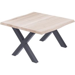 Esstisch Küchentisch Schreibtisch Couchtisch aus Massivholz, mit Baumkante 60x60x47 cm (AxBxH), Design, Roh / Anthrazit, LKB-01-A-001-7016D - Lamo