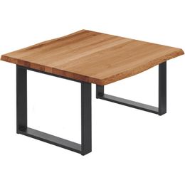 Esstisch Küchentisch Schreibtisch Couchtisch aus Massivholz, mit Baumkante 60x60x47 cm (AxBxH), Modern, Dunkel / Schwarz, LKB-01-A-004-9005M - Lamo