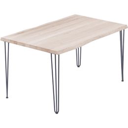 Esstisch Küchentisch Schreibtisch Couchtisch aus Massivholz, mit Baumkante 120x60x76 cm (AxBxH), Creative, Roh / Anthrazit, LCB-01-A-001-7016Cr