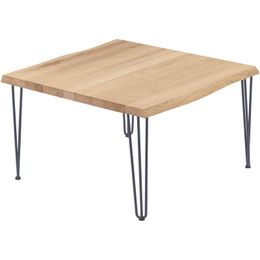 Esstisch Küchentisch Schreibtisch Couchtisch aus Massivholz, mit Baumkante 60x60x47 cm (AxBxH), Creative, Natur / Anthrazit, LKB-01-A-002-7016Cr