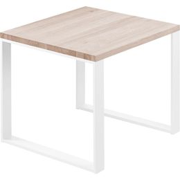 Esstisch Küchentisch Schreibtisch Couchtisch aus Massivholz, 60x60x76 cm (AxBxH), Modern, Roh / Weiss, LBG-01-A-001-9016M - Lamo Manufaktur