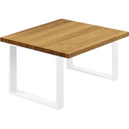 Esstisch Küchentisch Schreibtisch Couchtisch aus Massivholz, 60x60x47 cm (AxBxH), Modern, Rustikal / Weiss, LKG-01-A-003-9016M - Lamo Manufaktur