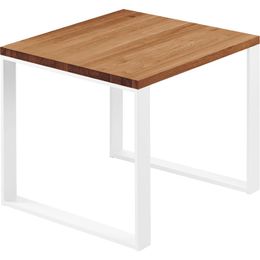 Esstisch Küchentisch Schreibtisch Couchtisch aus Massivholz, 60x60x76 cm (AxBxH), Modern, Dunkel / Weiss, LBG-01-A-004-9016M - Lamo Manufaktur