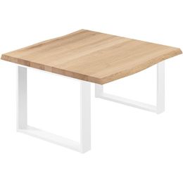 Lamo Manufaktur - Esstisch Küchentisch Schreibtisch Couchtisch aus Massivholz, mit Baumkante 60x60x47 cm (AxBxH), Modern, Natur / Weiss,