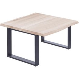 Esstisch Küchentisch Schreibtisch Couchtisch aus Massivholz, mit Baumkante 60x60x47 cm (AxBxH), Modern, Roh / Anthrazit, LKB-01-A-001-7016M - Lamo