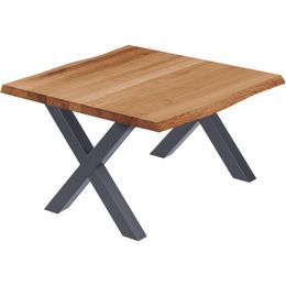 Esstisch Küchentisch Schreibtisch Couchtisch aus Massivholz, mit Baumkante 60x60x47 cm (AxBxH), Design, Dunkel / Anthrazit, LKB-01-A-004-7016D - Lamo