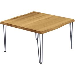 Esstisch Küchentisch Schreibtisch Couchtisch aus Massivholz, mit Baumkante 60x60x47 cm (AxBxH), Creative, Rustikal / Anthrazit, LKB-01-A-003-7016Cr