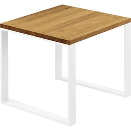 Esstisch Küchentisch Schreibtisch Couchtisch aus Massivholz, 60x60x76 cm (AxBxH), Modern, Rustikal / Weiss, LBG-01-A-003-9016M - Lamo Manufaktur