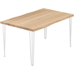 Esstisch Küchentisch Schreibtisch Couchtisch aus Massivholz, mit Baumkante 120x60x76 cm (AxBxH), Creative, Natur / Weiss, LCB-01-A-002-9016Cr - Lamo