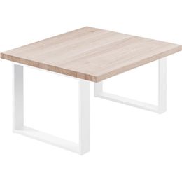 Esstisch Küchentisch Schreibtisch Couchtisch aus Massivholz, 60x60x47 cm (AxBxH), Modern, Roh / Weiss, LKG-01-A-001-9016M - Lamo Manufaktur