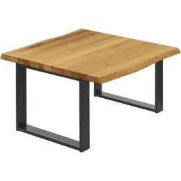 Esstisch Küchentisch Schreibtisch Couchtisch aus Massivholz, mit Baumkante 60x60x47 cm (AxBxH), Modern, Rustikal / Schwarz, LKB-01-A-003-9005M - Lamo