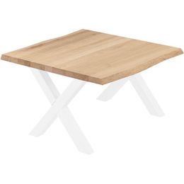 Esstisch Küchentisch Schreibtisch Couchtisch aus Massivholz, mit Baumkante 60x60x47 cm (AxBxH), Design, Natur / Weiss, LKB-01-A-002-9016D - Lamo