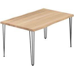 Esstisch Küchentisch Schreibtisch Couchtisch aus Massivholz, mit Baumkante 120x60x76 cm (AxBxH), Creative, Natur / Schwarz, LCB-01-A-002-9005Cr