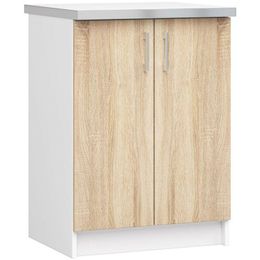 Niedriger Küchenschrank, Küchenschrank, 60 cm, S60, Weiß -White / Eiche Lima Sonoma 2 Regale 2 Türen1