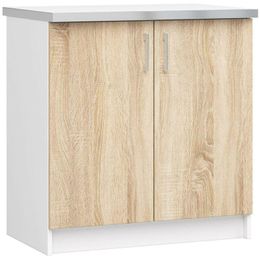 Niedriger Küchenschrank, Küchengarderobe, 80 cm, S80, Weiß -White / Oak Lima Sonoma 2 Regale 2 Türen1