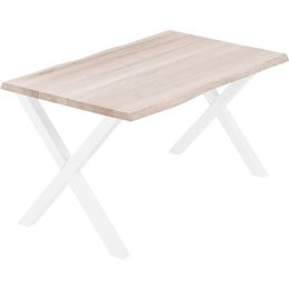 Esstisch Küchentisch Schreibtisch Couchtisch aus Massivholz, mit Baumkante 140x80x76 cm (AxBxH), Design, Roh / Weiss, LAB-01-A-001-9016D - Lamo