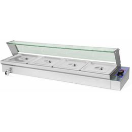 Speisenwärmer Buffetwärmer Wärmebehälter Für Speisen Elektrisch 1500W aus Edelstahl (Inkl 4x 1/2 gn Behälter mit Deckel für 4x 6L, Ablasshahn, Glas